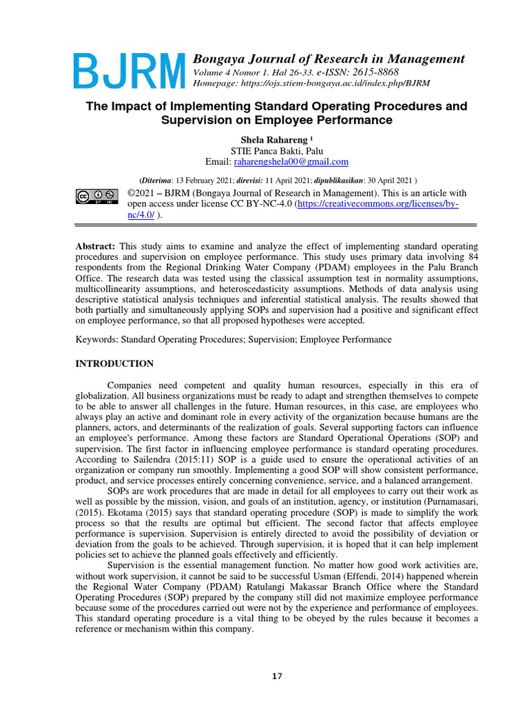 The Impact of Implementing Standard Operating Procedures and ...