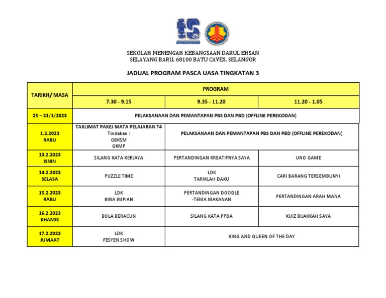 Jadual Pasca Uasa | PDF