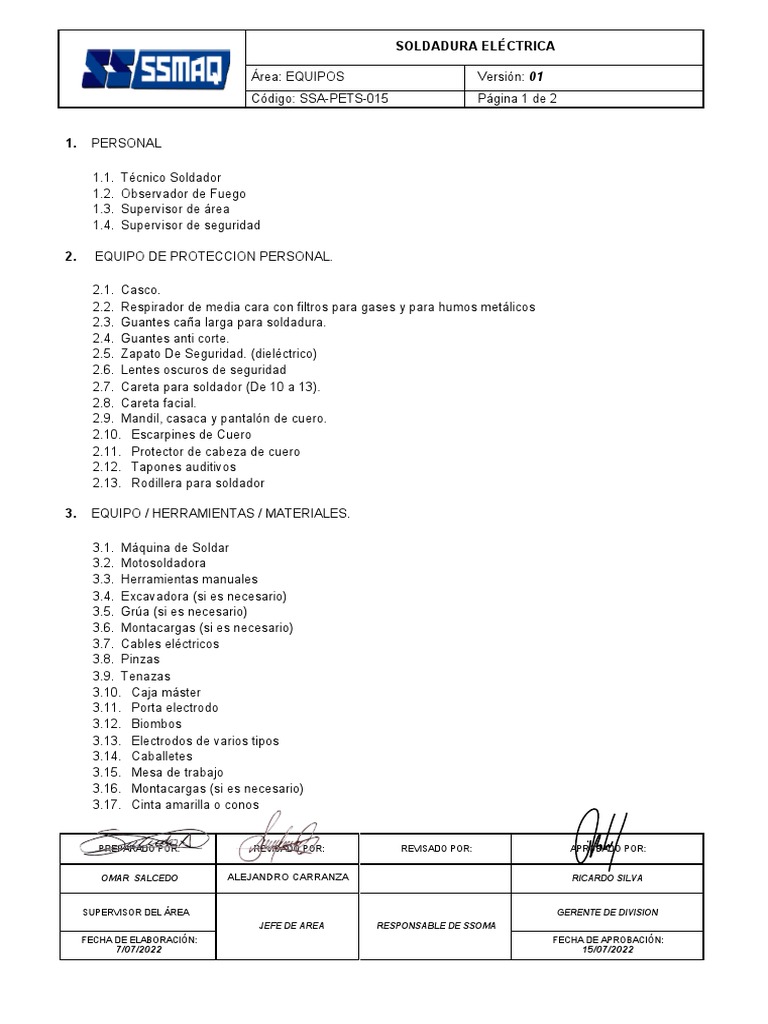 Ssa-Pets-015 Soldadura Electrica | PDF | Construcción | Soldadura