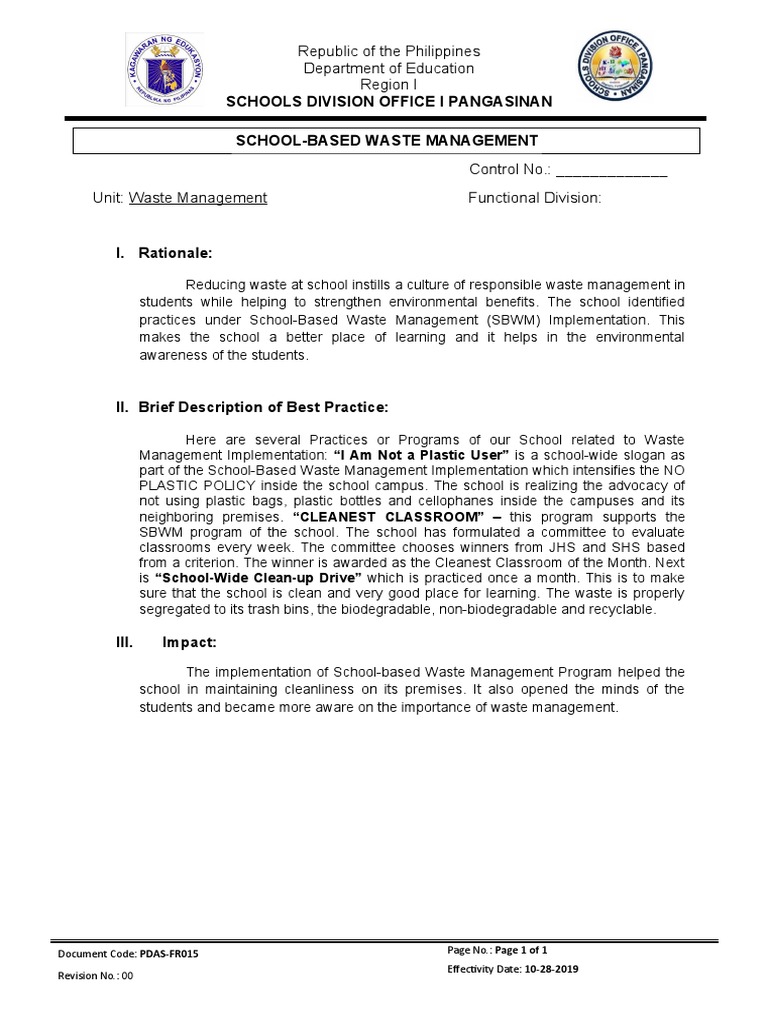 Best Practices - School-Based Waste Management Implementation | PDF | Waste Management | Waste