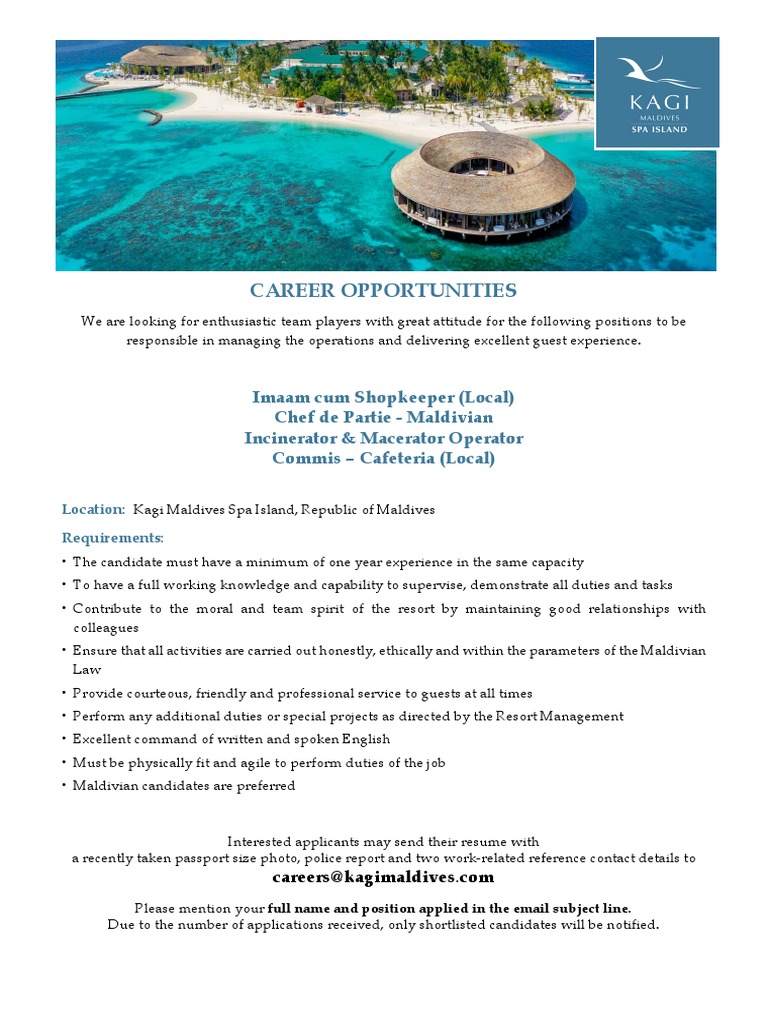 Kagi Maldives Job Advertisement 19012023 | PDF