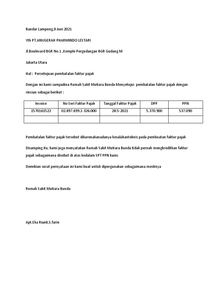 Surat Pembatalan Pajak Pdf