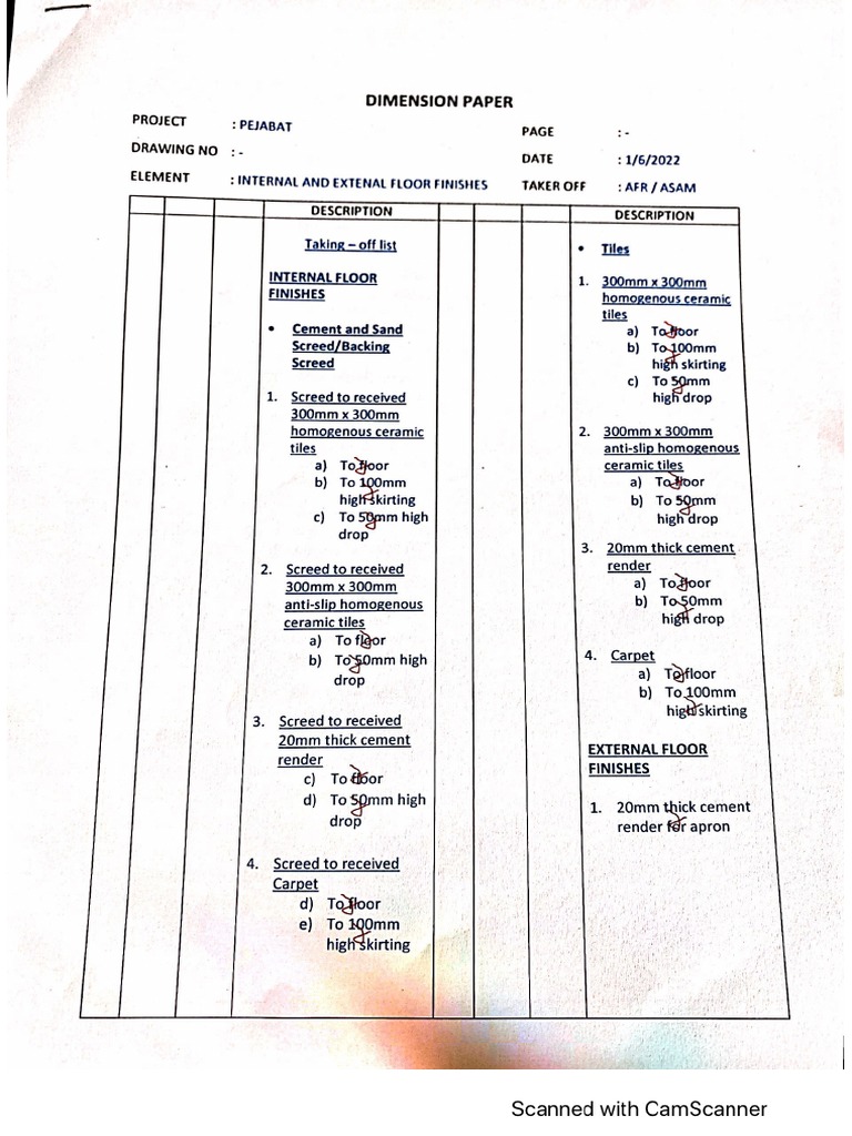Sample Taking-Off For Floor Finishes | PDF