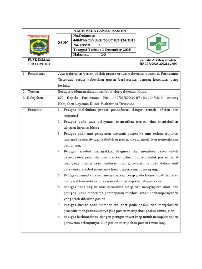 7.1.4.1.SOP Alur Pelayanan Pasien | PDF