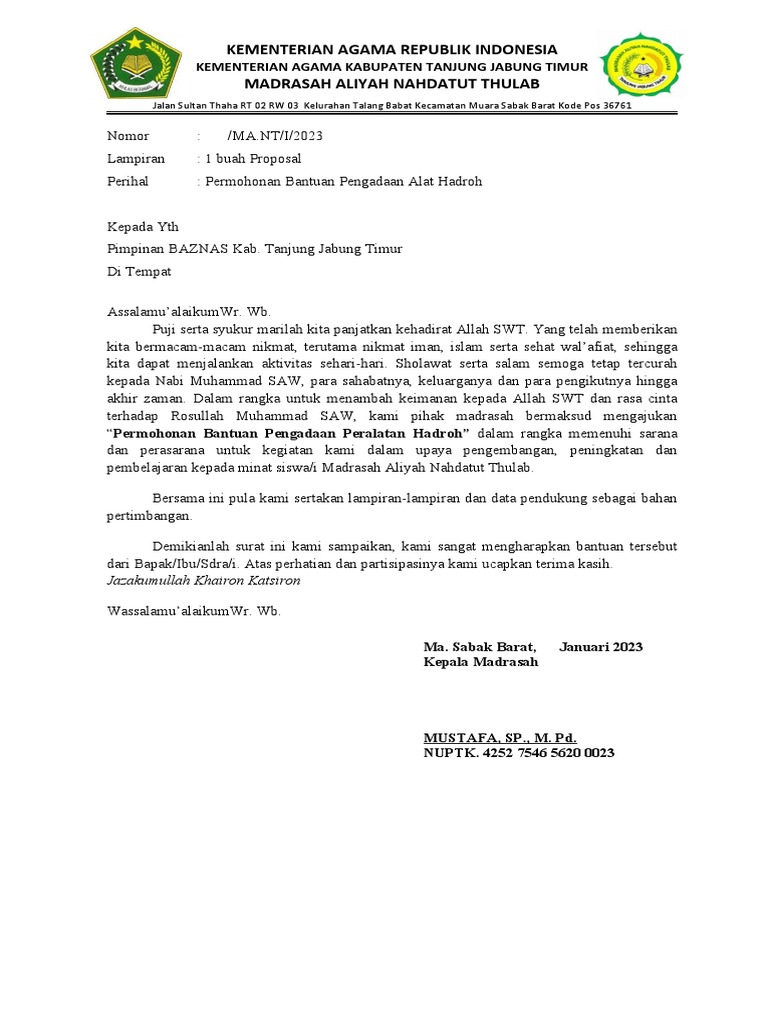 Proposal Bantuan Alat Hadroh Madrasah | PDF