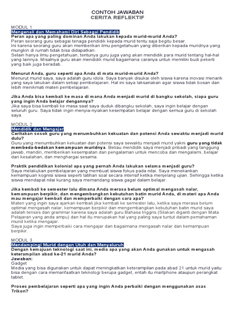 Contoh Cerita Reflektif Modul 1 | PDF