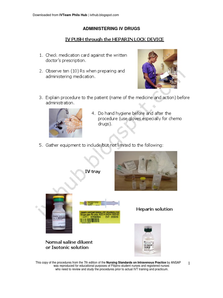 Heparin Lock IV Administration Guide | PDF | Saline (Medicine ...
