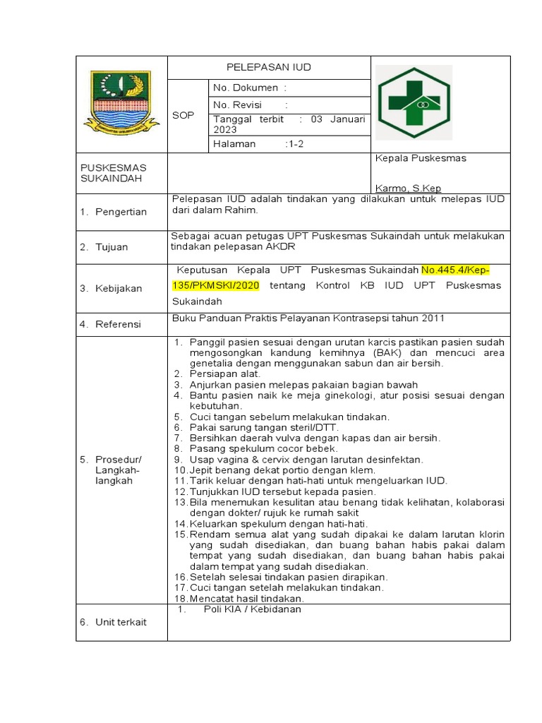Sop Pelepasan Iud | PDF