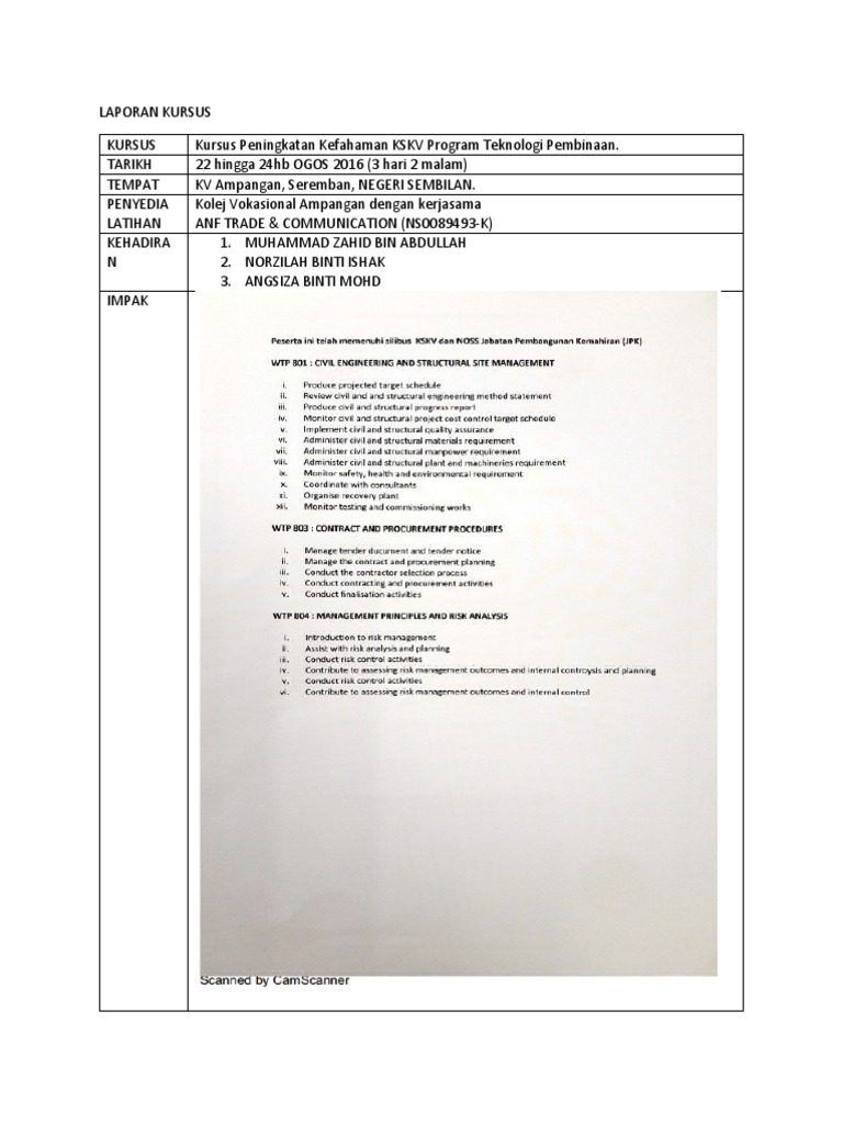 Laporan Kursus Anf KV Ampangan | PDF