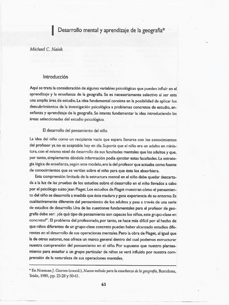 Desarrollo Mental y Aprendizaje de La Geografía-Michael C. Naish | PDF