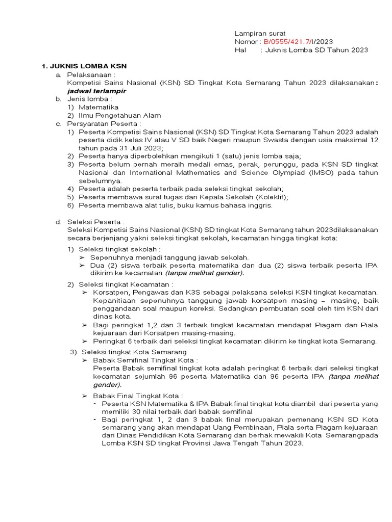 Juknis Dan Kisi-Kisi Osn Mat Dan Ipa 2023 | PDF