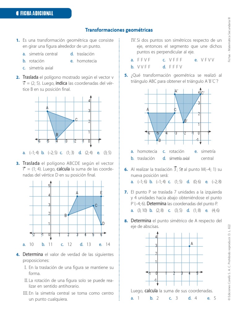 Transformacionesgeometricas Fichaadicional 3 Erano U7 | PDF | Rotación | Simetría