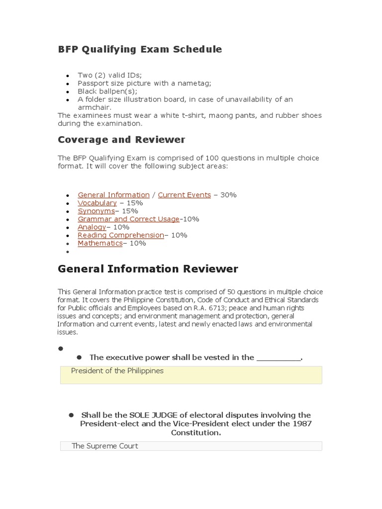 BFP Qualifying Exam Schedule | PDF | Test (Assessment) | Greenhouse Effect