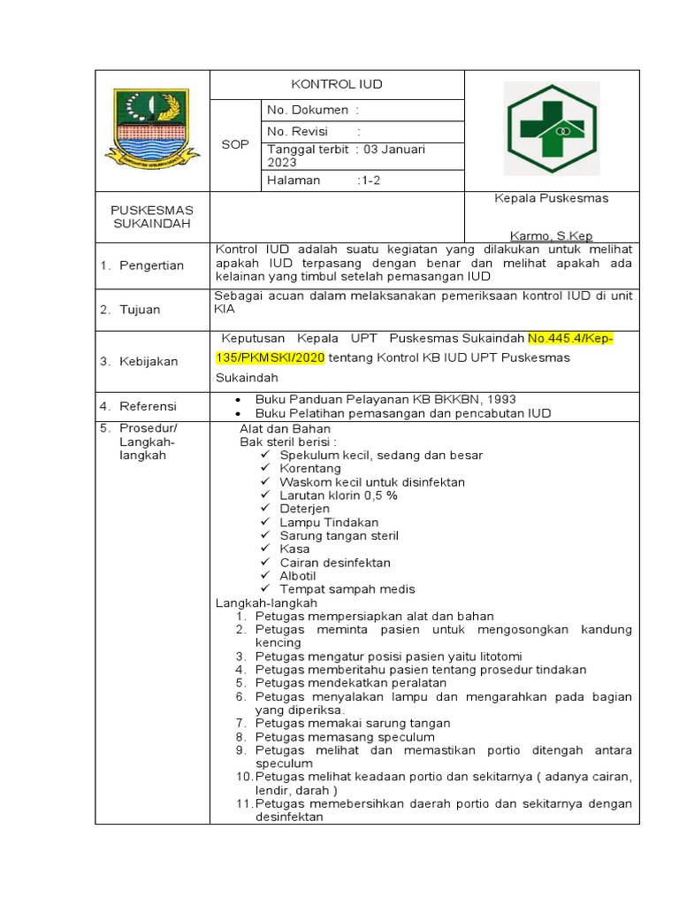 Sop Kontrol Iud | PDF