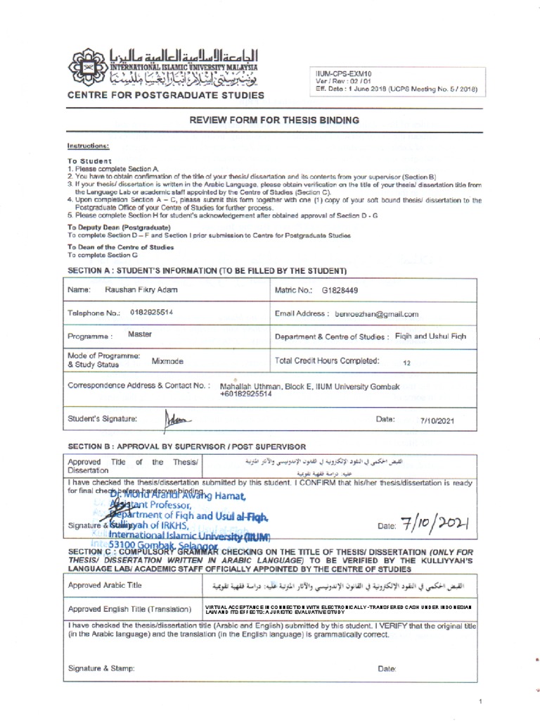 Raushan Fikry Adam Thesis Binding Form | PDF | Thesis | Postgraduate ...