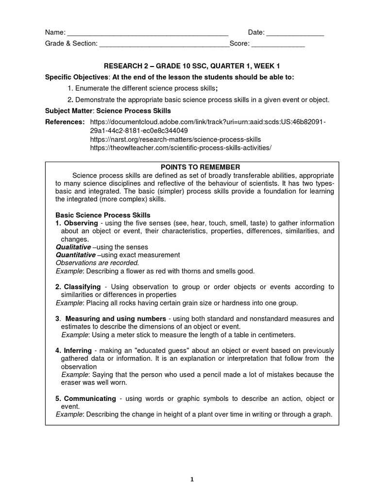Week 1-2 Scientific Skills | PDF | Experiment | Observation