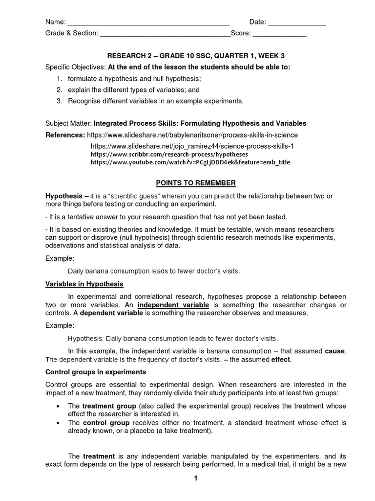 Week 3 Formulating Hypothesis And Variables Pdf Hypothesis Experiment 8454