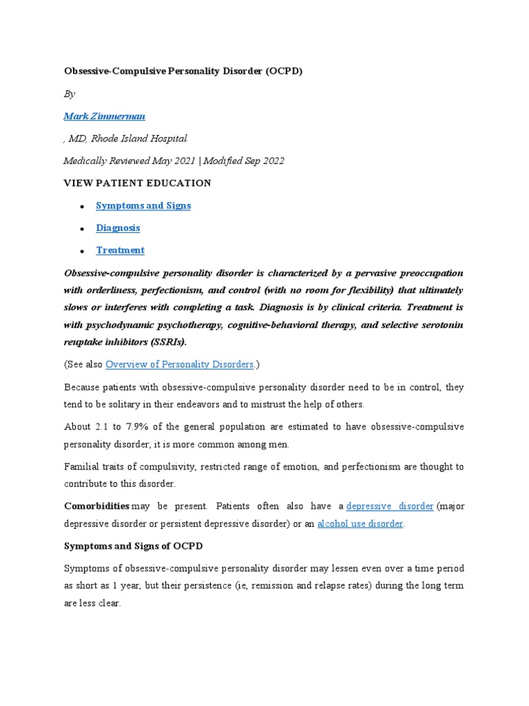 Obsessive-Compulsive Personality Disorder | PDF | Obsessive–Compulsive ...
