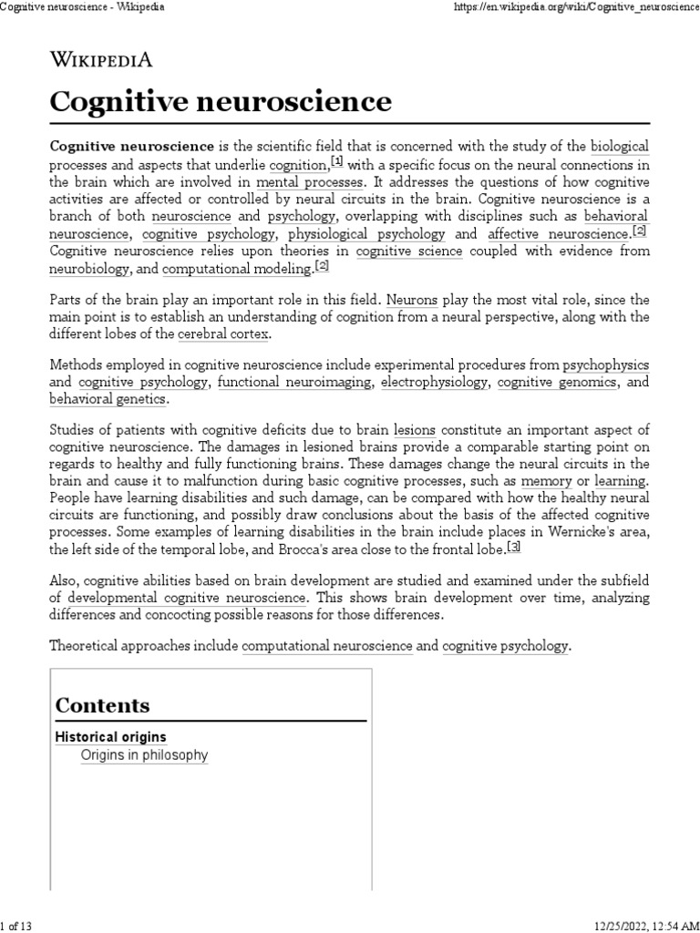 Cognitive Neuroscience - Wikipedia | PDF | Cognitive Neuroscience ...