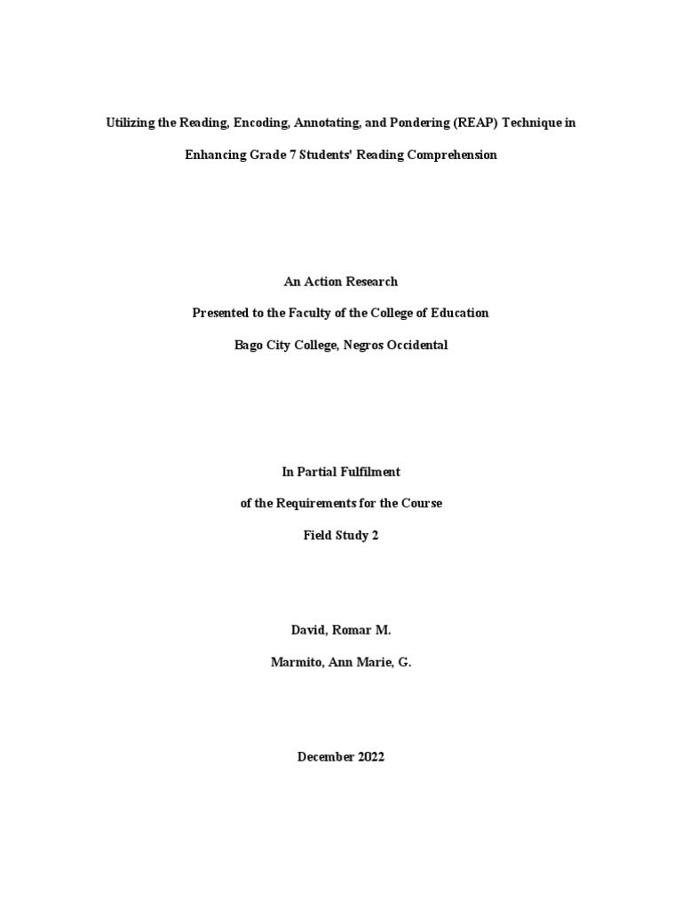 FS2 Action Research Reap Technique | PDF | Reading Comprehension | Learning