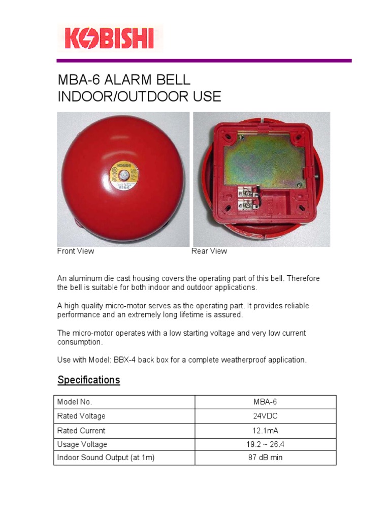 MBA 6 Alarm Bell Kobishi Bell MBA 6 | PDF