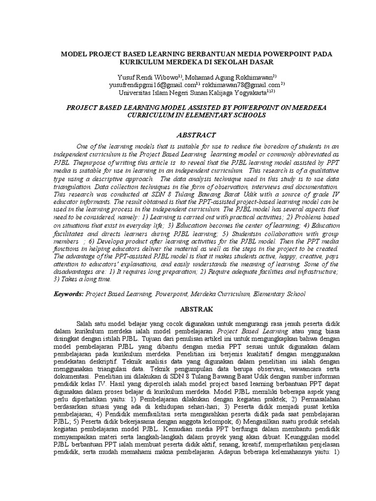 Model Project Based Learning Berbantuan Media Powerpoint Pada Kurikulum Merdeka Di Sekolah Dasar ...