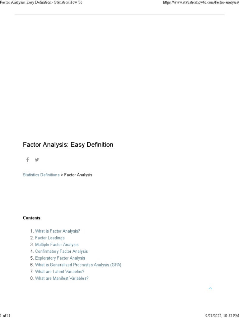 Factor Analysis Easy Definition - Statistics How To | PDF | Factor Analysis | Principal ...