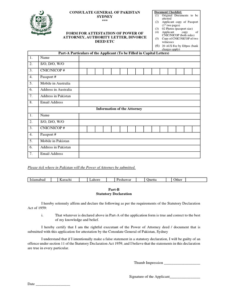 Document Checklist and Form for Attestation of Power of Attorney and ...