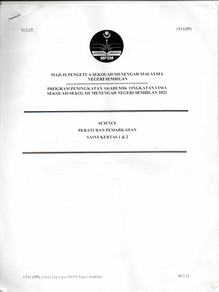 Skema Sains K2 Negeri Sembilan 2022 Pdf