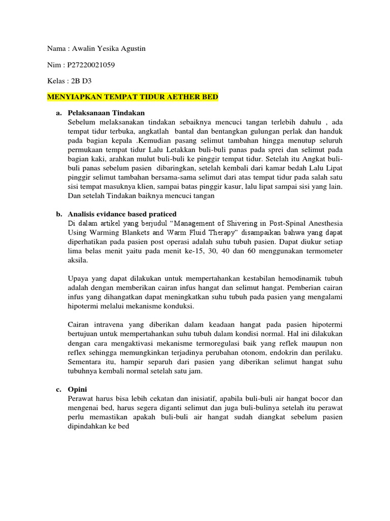 Menyiapkan Tempat Tidur Aether Bed | PDF