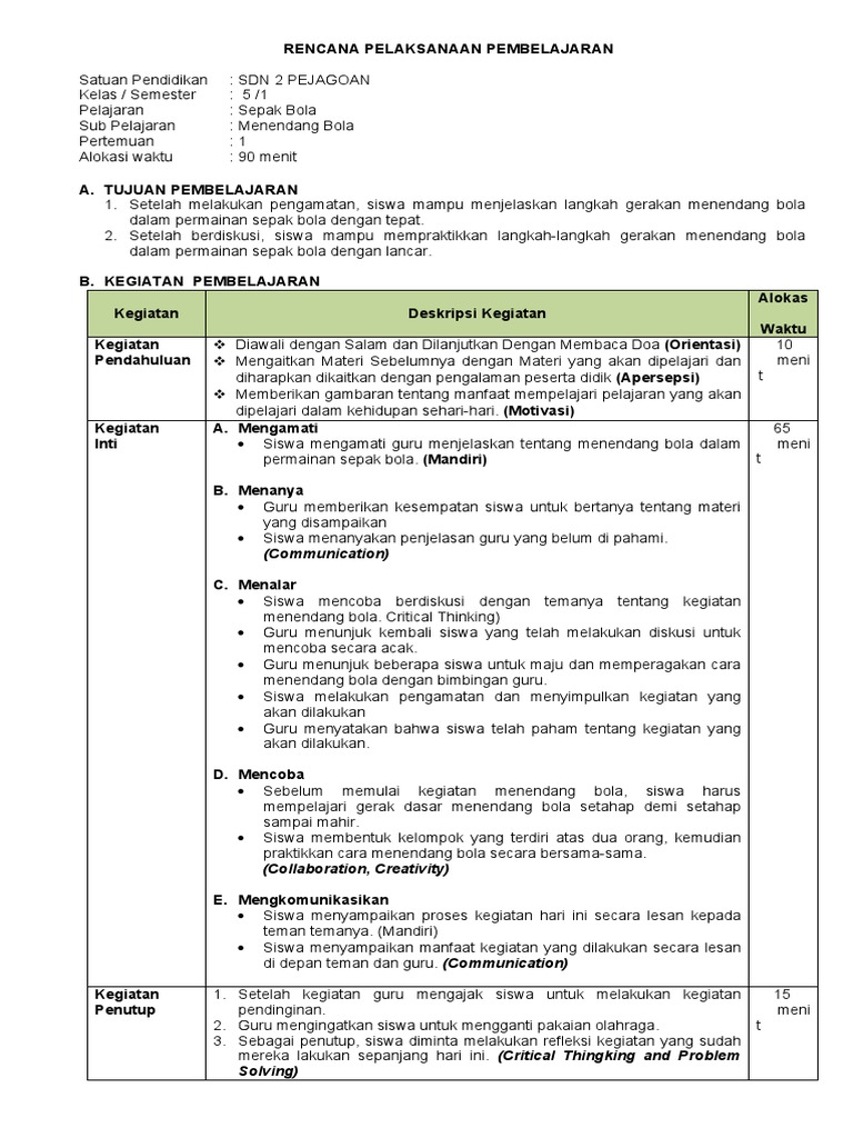 RPP Kelas 5 Semester 1 | PDF