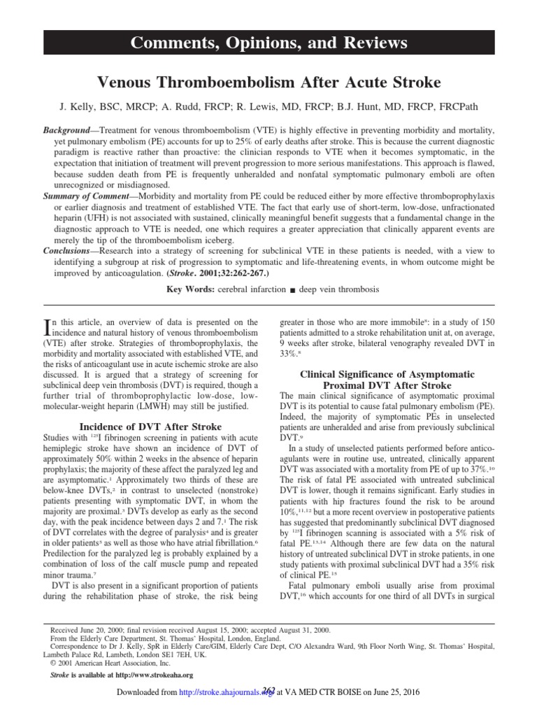 Kelly 2001 | PDF | Thrombosis | Stroke