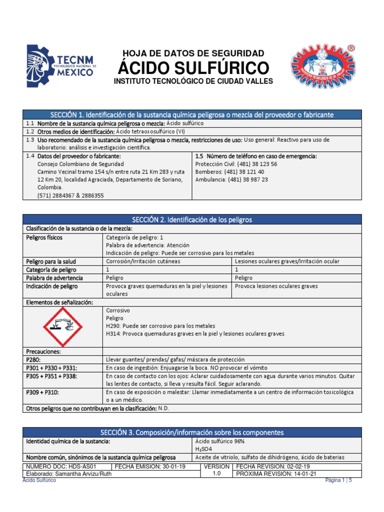 HDS Ácido Sulfúrico | PDF | Agua | Combustibles