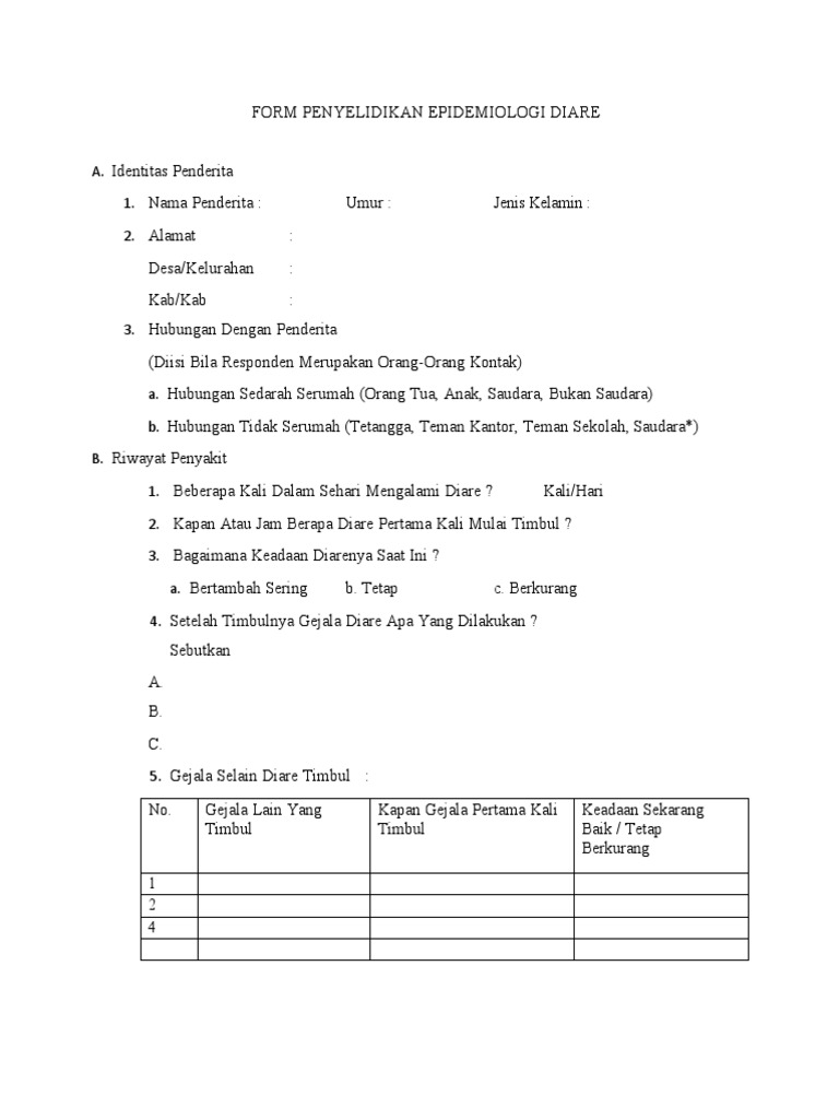 Form Penyelidikan Epidemiologi KLB Diare | PDF