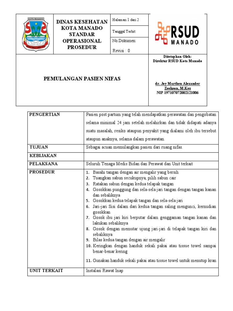 Sop Pemulangan Pasien Nifas | PDF