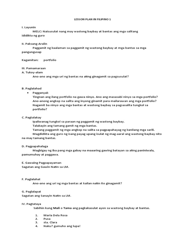 Cot Lesson Plan in Filipino-Baybay at Bantas-Q3 | PDF