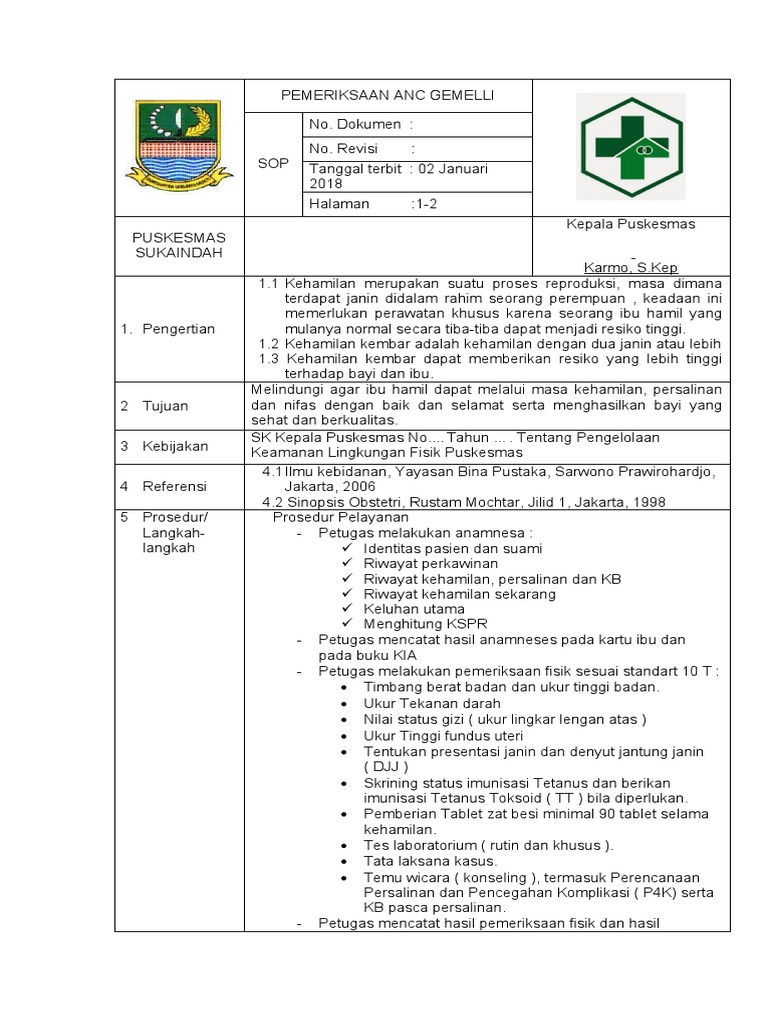 SOP Pemeriksaan Kehamilan Kembar | PDF | Kesehatan Holistik