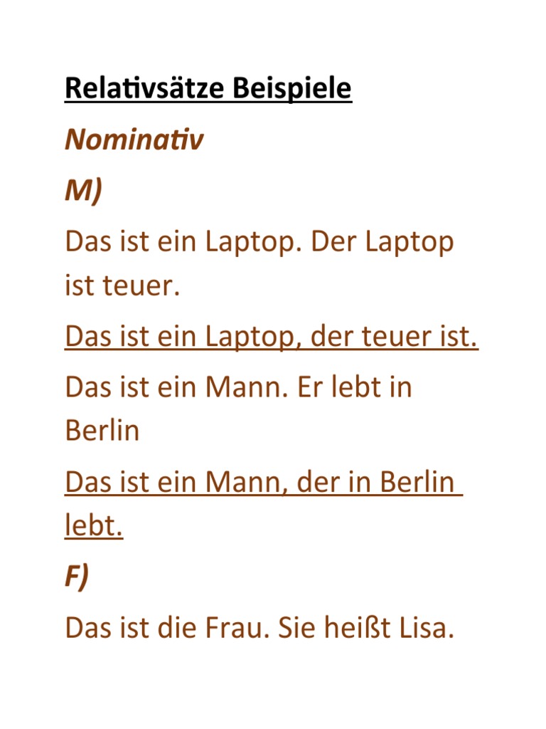 Relativsätze Beispiele - Pdf.a2 | PDF