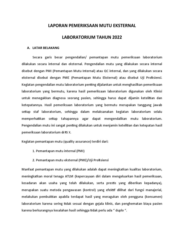 Laporan Pemantapan Mutu Eksternal 2022 | PDF