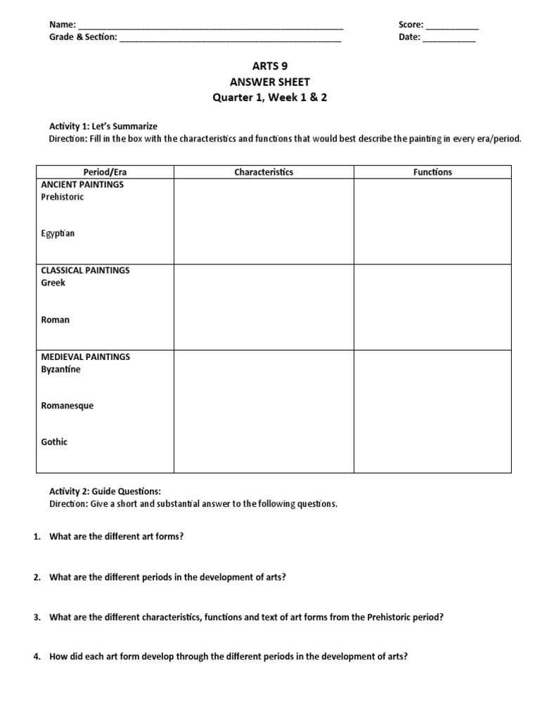 Arts Answer Sheet Analysis | PDF | Aesthetics | The Arts