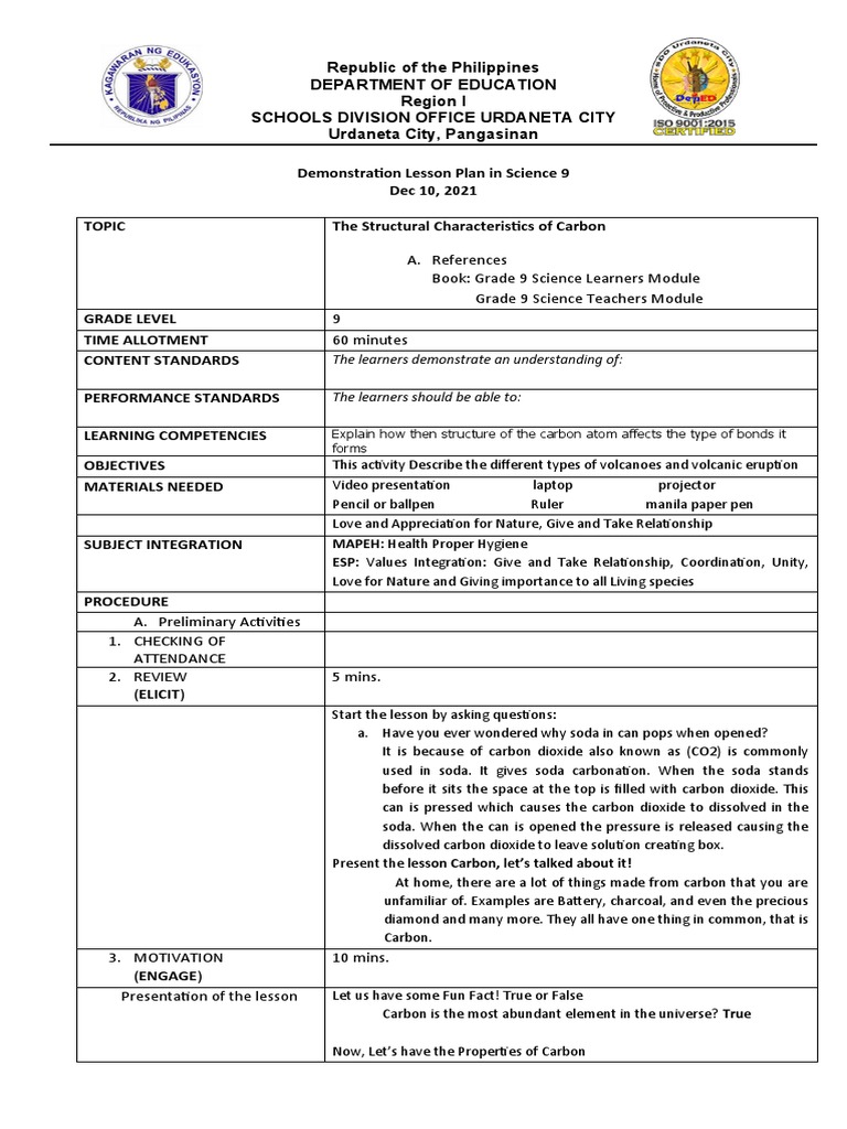 Science 9 Q2 Carbon Lesson Plan | PDF | Carbon | Atoms Science 9 Q2 Carbon Lesson Plan | PDF | Carbon | Atoms