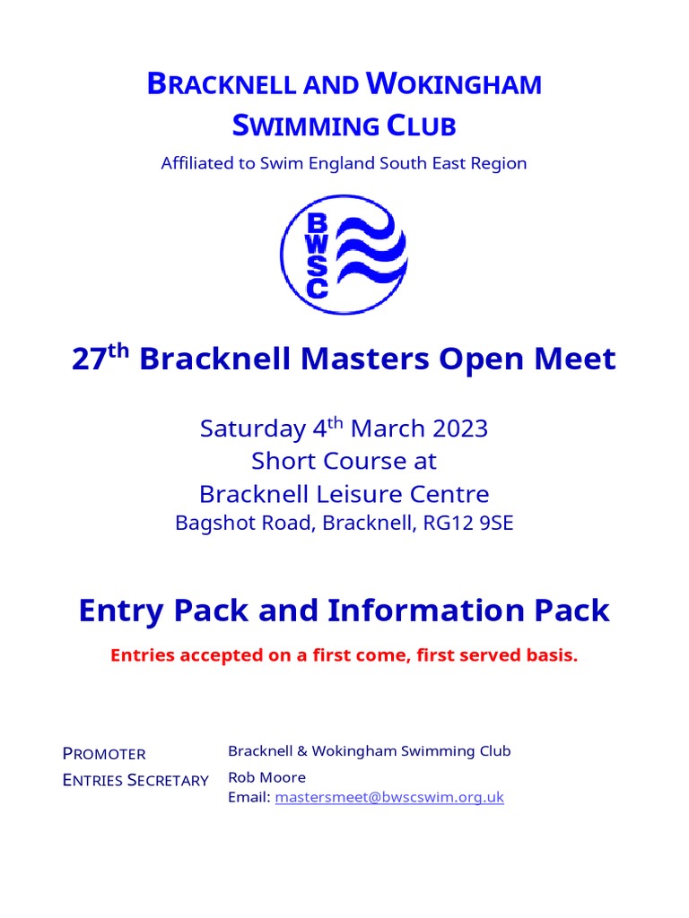 Bracknell Masters 2023 Entry and Information Pack - 4 March 2023 | PDF | Swimming (Sport ...