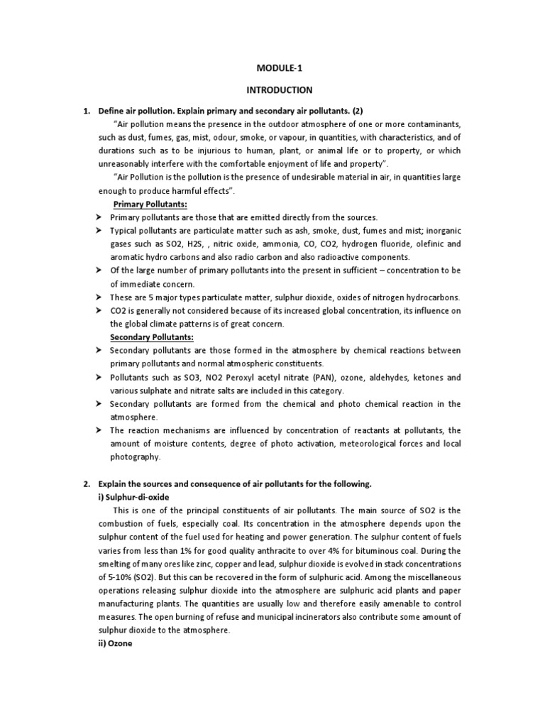 Air Pollution and Control Important Question and Answers. | PDF ...