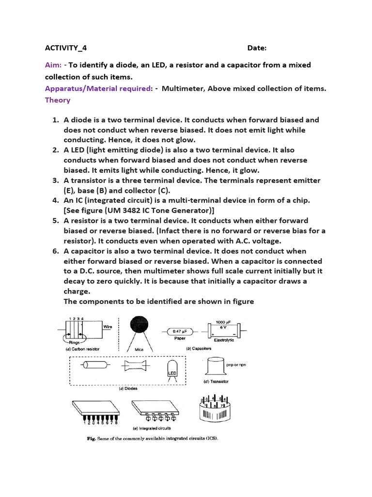 Activity - 4 - To Identify Components | PDF | Capacitor | Diode