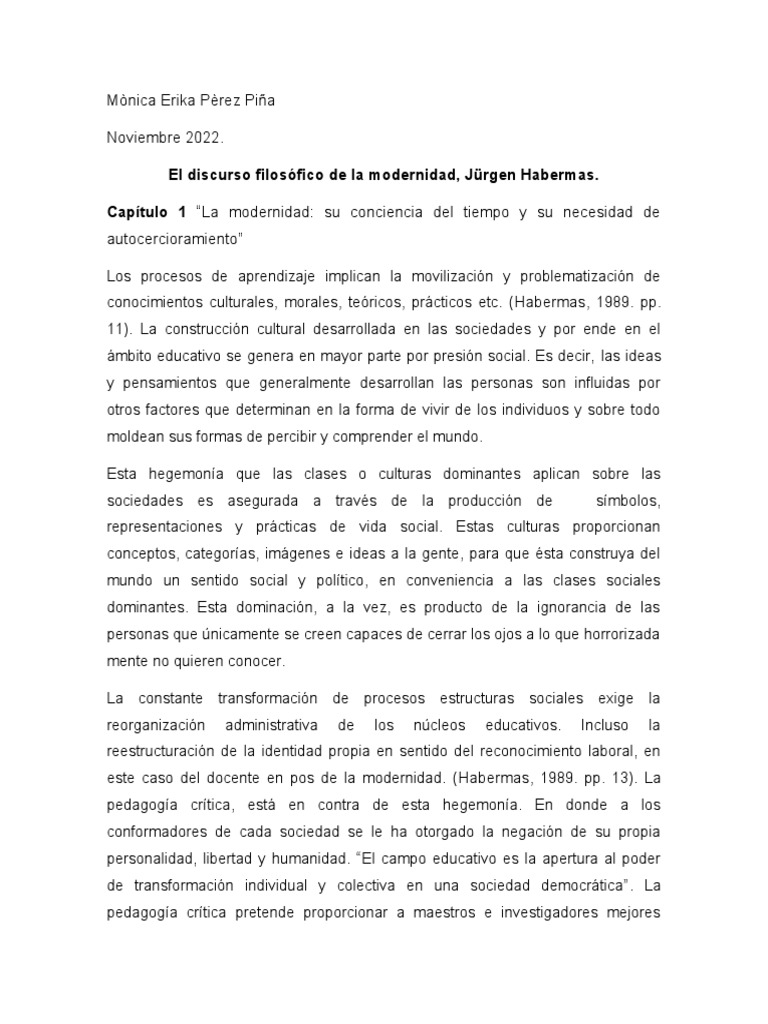 Abermas. El Discurso Filosófico de La Modernidad. | PDF | Sociedad ...