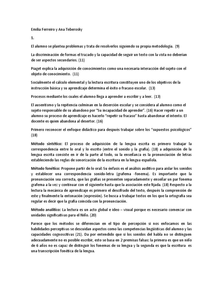 Emilia Ferreiro y Ana Teberosky | PDF | Aprendizaje | Escritura