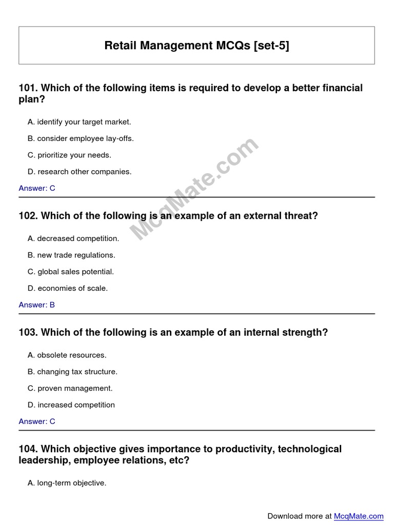 Retail Management MCQs Set 5 | PDF