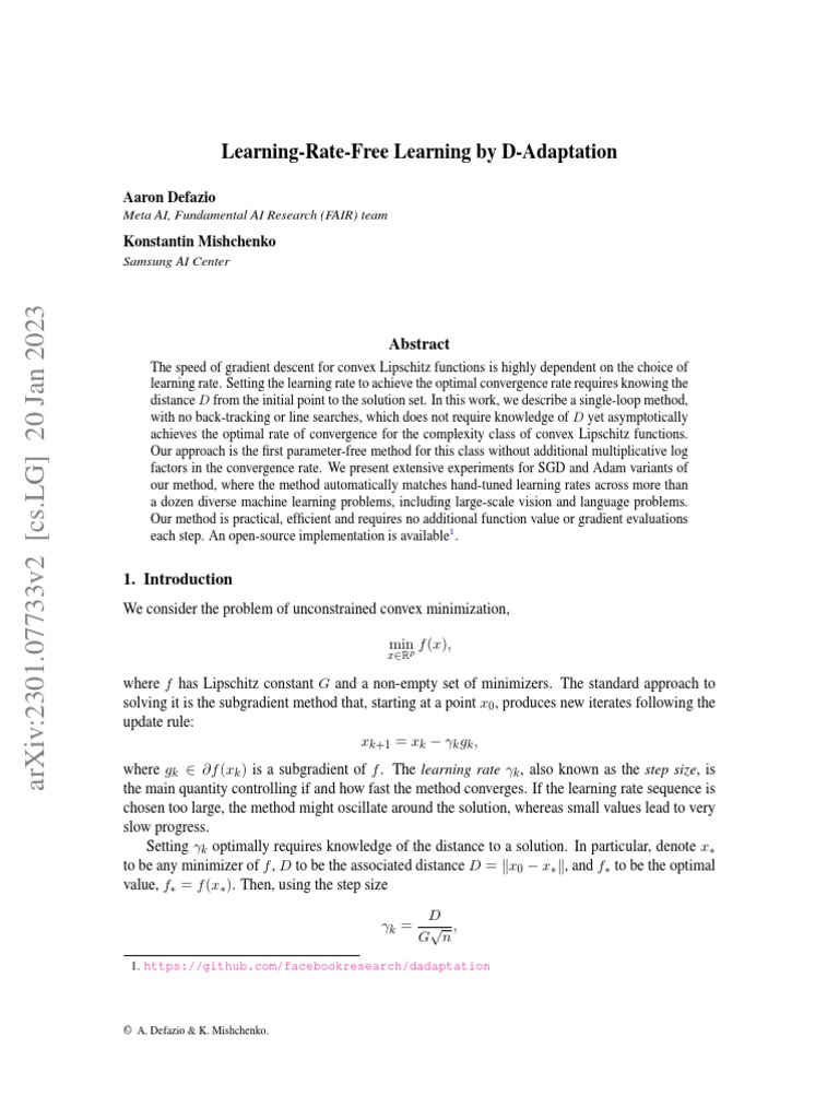 Learning Rate Free Learning by D Adaptation | PDF | Mathematical Optimization | Teaching Mathematics
