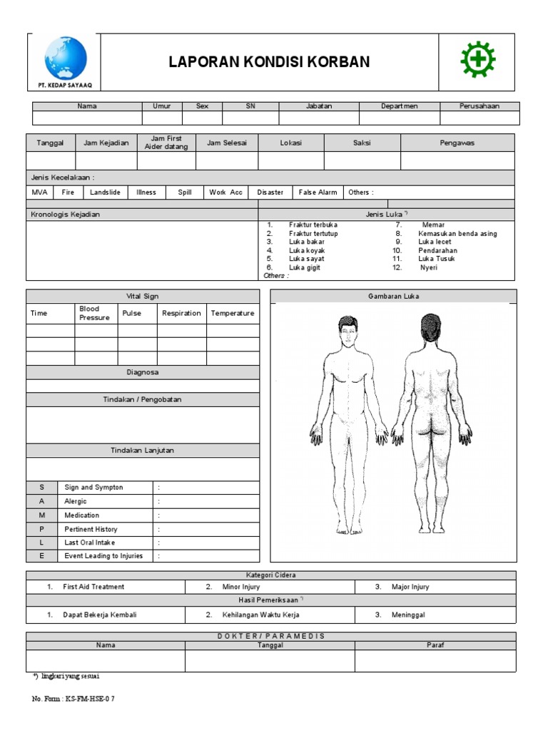 KS-FM-HSE-07 Form Laporan Kondisi Korban Kecelakaan | PDF