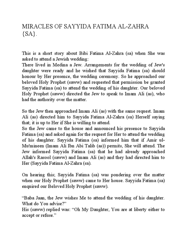 Miracles Sayyida Fatima Al Zahra | PDF | Ali | Muhammad